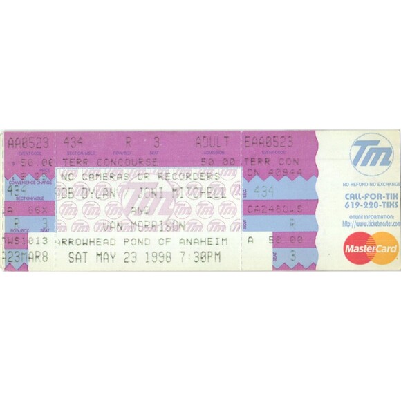 Other | 1998 Bob Dylan Joni Mitchell Van Morrison Full Complete Ticket ...